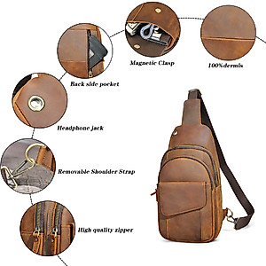 Handadsume Thick Crazy horse Leather Triangle Crossbody Sling Chest Bag Travel One Shoulder Bag Daypack For Men Male 3028 (100% Genuine Leather-8013 Brown)