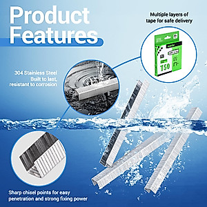 meite T50 Stainless Steel Staples, 3/8 Inch Heavy Duty 304 Stainless Steel Staples for Staple Gun - 1512 Counts, T50 Staple Gun Staples, 20 Gauge 3/8 Inch Crown Upholstery Staples