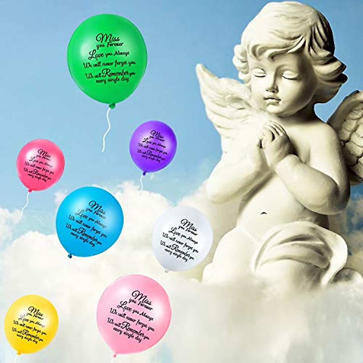 36 Pieces Colorful Release Memorial Balloons Remembrance Funeral Balloons with 2 Pieces White Ribbons for Celebration of Life, Balloon Release, Funeral Decoration