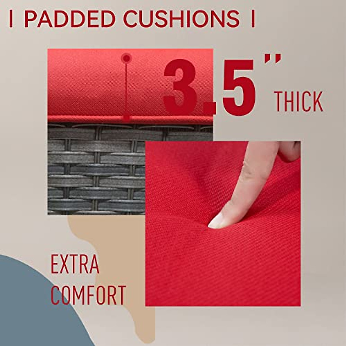 Joyside Outdoor 360 Degree Swivel Rocker Patio Chairs Sets of 2 and Matching Side Table - 3 Piece Wicker Patio Bistro Set Patio Swivel Rocker Chairs with Olefin Fabric Cushion(Brown/Red)