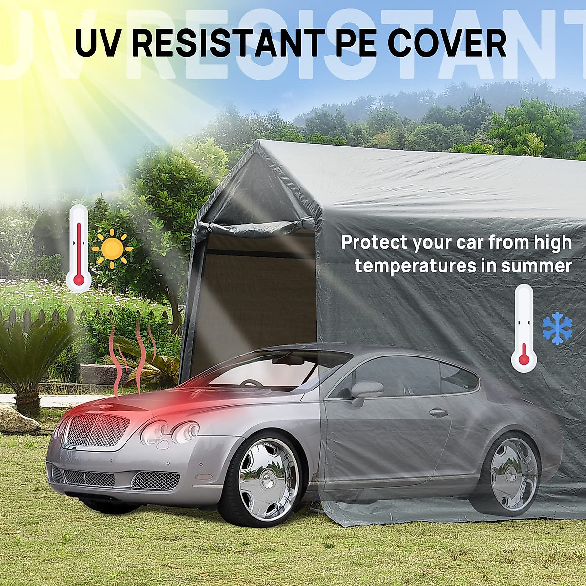 Bestmart INC 10x15ft Heavy Duty Grey Carport Portable Garage Storage Shed Canopy