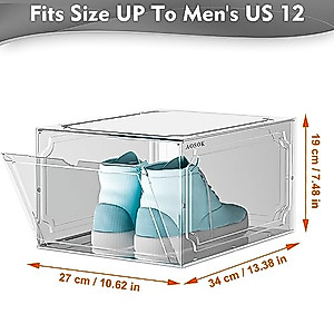 AOSOK Shoe Storage Boxes, 6-Pack Shoe Organizer Clear Plastic Stackable Shoe Containers for Closet, Assemblable Storage Bins Sneaker Storage, Plastic Shoe Boxes With Lids 15.35x7.48x6.88