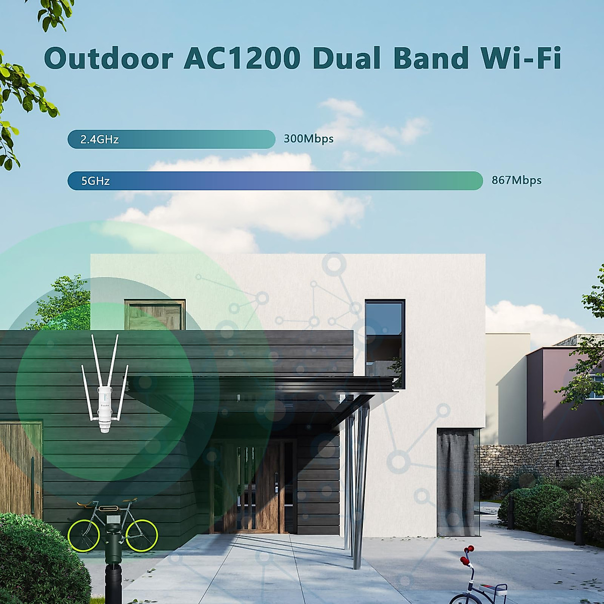WAVLINK AC1200 Outdoor WiFi Extender Weatherproof, Outdoor Access Point with PoE | Dual Band 2.4GHz 5GHz | Up to 64 Connections | Detachable Antennas | Router/AP/Repeater Modes for Backyard, Garage