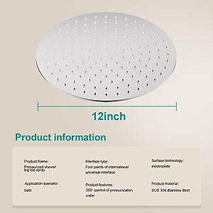 AULEEND 12 Inch Round Shower head, High Flow Stainless Steel Rainfall Shower Head, High Pressure Design (Brushed Nickel, 12)