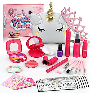 Toddler Girl Toys, Unicorn Pretend Makeup Kit for Girls, Kids Play Makeup Set for Kids 3-5 4-6, Toddler Makeup Kit with Fake Makeup Set, Car Key & Make up Toy for Age 3 4 5 Year Old Girl Gifts