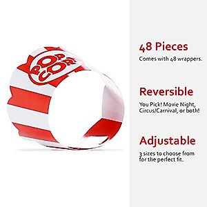 Popcorn Cupcake Wrappers - Red and White Striped - Cute Circus Party Supplies and Carnival Decorations - Movie Night Theme - Easy Set Up For Birthday Parties and Celebrations - Set of 48