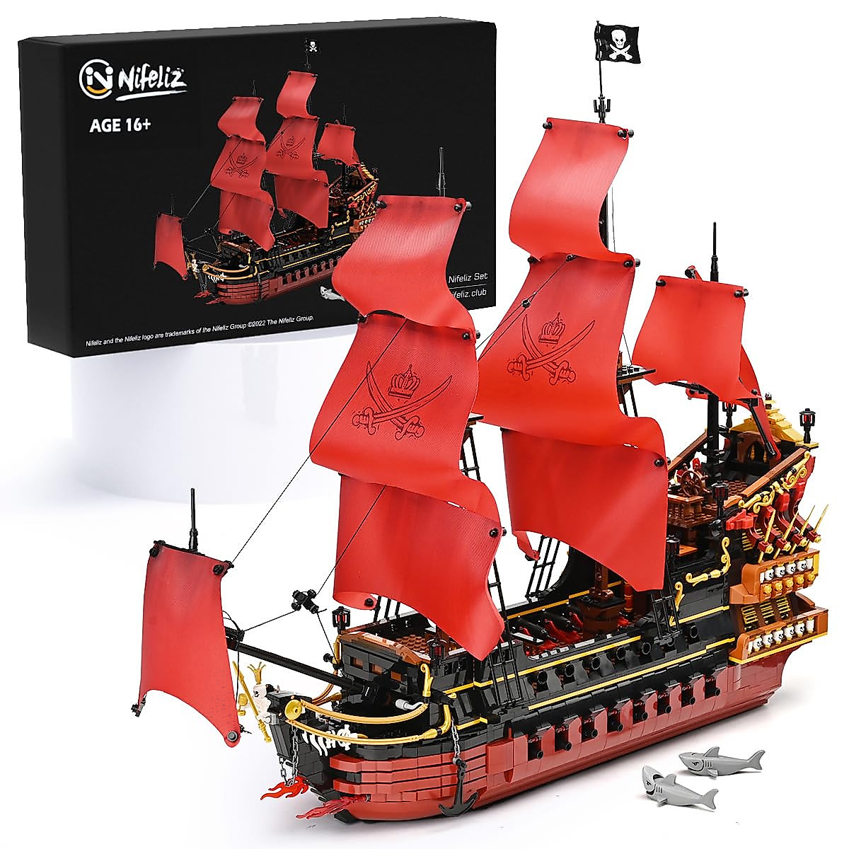 Nifeliz Queen Pirate Ship, Large Pirate Ship Building Block Kit, Creative Model Set and Assembly Toy for Adults (3,694 Pieces)