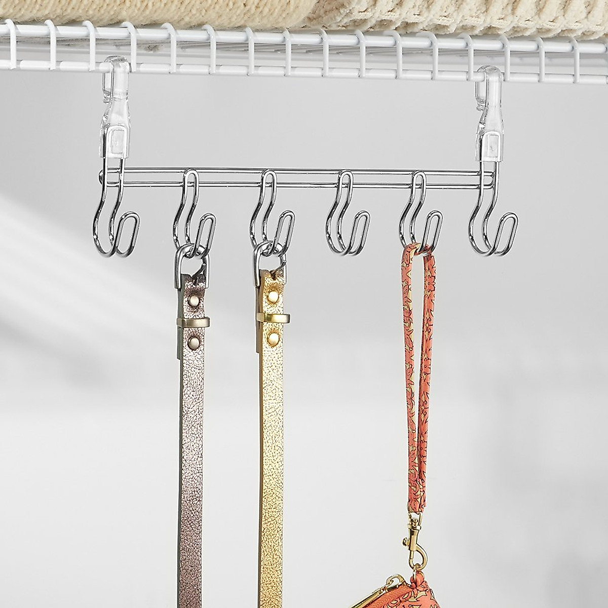 iDesign Tru-Grasp Steel/BPA-Free Plastic Under-Shelf Organizer Hooks - 10.6" x 4.1" x 1.3", Clear/Chrome