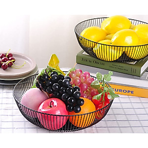 IBWell Wire Fruit Basket Fruit Bowl Kitchen Fruit Basket Stand Fruit Bowls for the Counters Metal Fruit Bowl-11 * 3"(D*H)(Exposure Black)