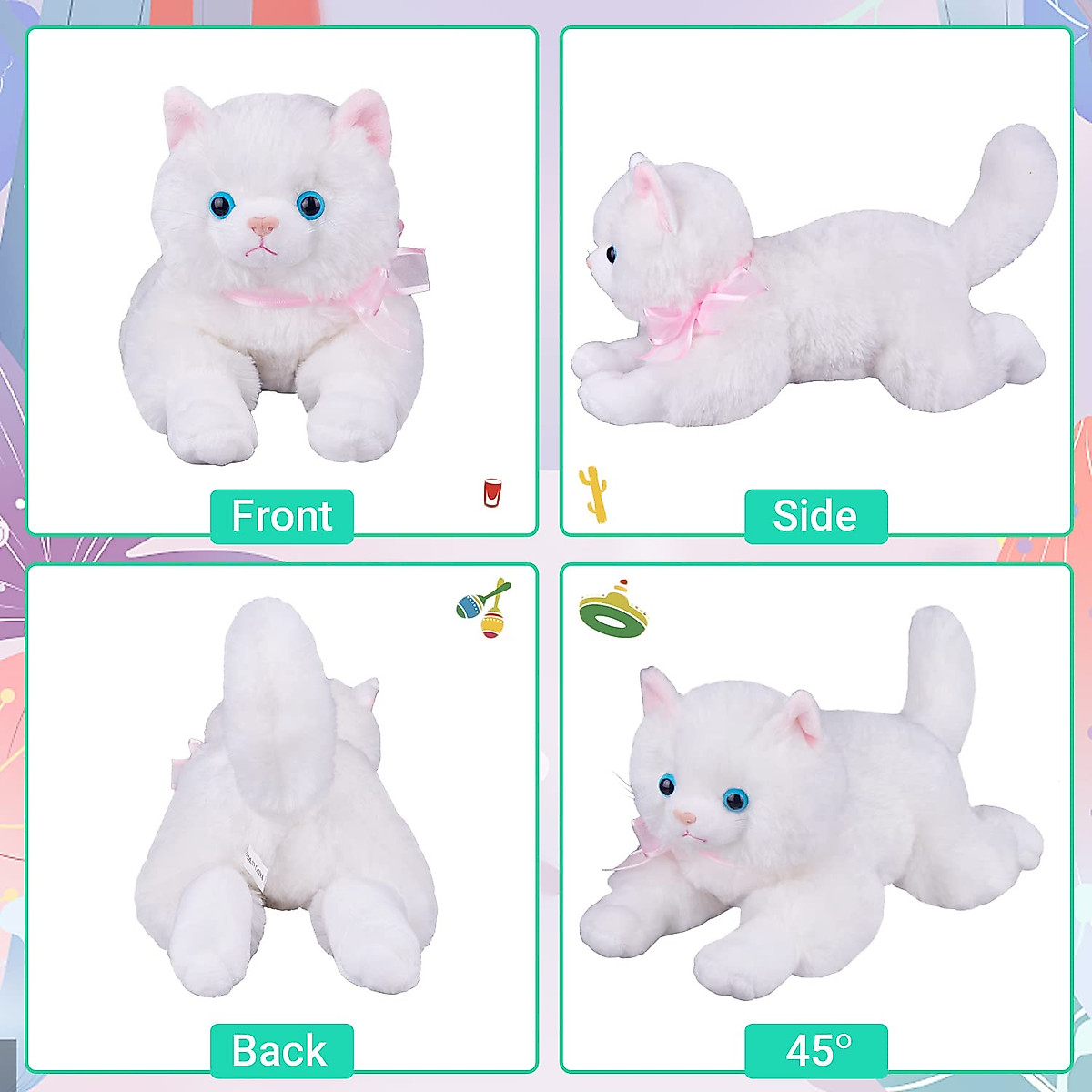 Plush Cat Stuffed Animal White Cat Realistic Toy Super Soft Kitten Cuddly Pet Kitty Fluffy Soothing Hugging Sleeping Birthday Christmas Children's Day Gift for Kid 14.96"