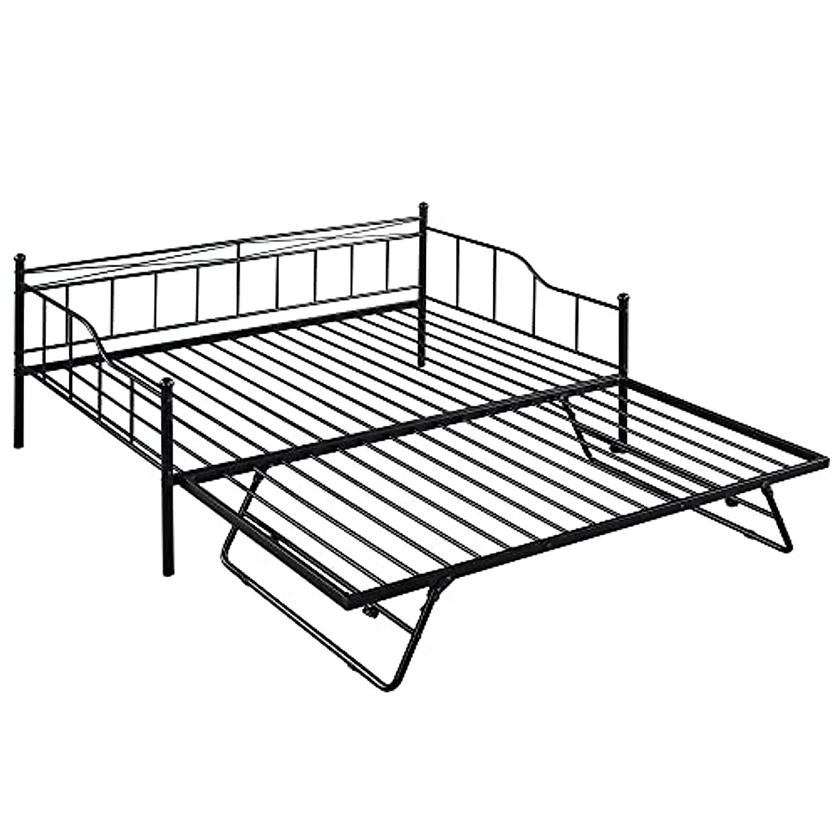 ODC Full Size Daybed with Adjustable Twin Pop Up Trundle, Heavy-Duty Steel Metal Extendable Bed for Bedroom Living Room,Black