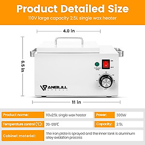 Anbull BUT2.5L 5.5lb Professional Single Wax Warmer, Electric Lagre Wax Heater Pot for Hair Removal with 20-120℃ Temperature Control, Paraffin Hot Facial Skin SPA Equipment