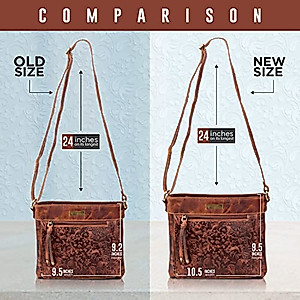 LEVOGUE Genuine Leather Crossbody Handbag for Women - Shoulder bag for Womens Handmade by VALENCHI (Cognac Vintage-Flower)