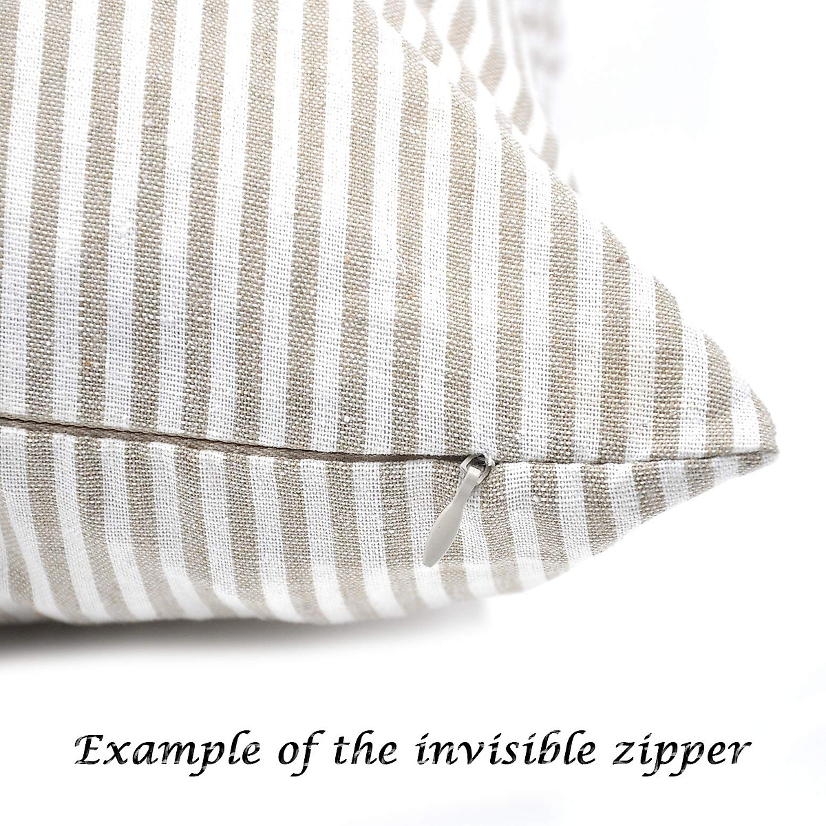 JES&MEDIS Pack of 2 Pillowcase Cotton Striped Home Decor Square Throw Pillow Covers Set for Office Bed Car Club 18 x 18 Inches 45 x 45 cm Beige and White