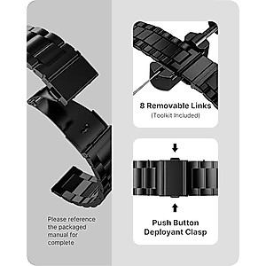 Fullmosa 16mm Stainless Steel Watch band, Quick Release Link Watch Strap Bracelet Replacement Wristband for Men Women, Black