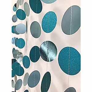 Hellensp Sage Green Circle Garland 4 Pack Green Dots Paper Garland String Hanging Backdrop 52 feet Teal Circle Garland for Birthday Rustic Wedding Baby Shower Vintage Party