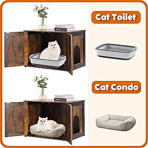 Dwanton Litter Box Enclosure, Cat Litter Box Furniture Hidden, Reversible Entrance Can Be on Left or Right Side, Wooden Cat Washroom Indoor, Rustic Brown, 27.6 Inches