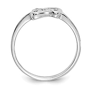 Size 5.5 - Solid 14k White Gold Polished AA Diamond Heart Ring (2mm) (1/20ct.)
