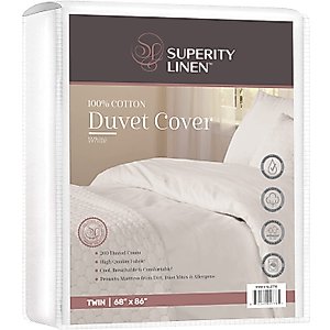 Superity Linen Duvet Cover Twin Size - Soft, Breatheable, Comfortable, and Allergy Free - Protects Comforter Against Dust, Dirty, and Stains - 100% Cotton - 200 Thread Count - (68 X 86)