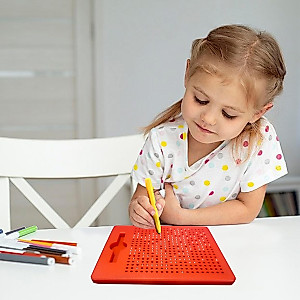 Magnetic Drawing Board - Push Peel Sensory Activity Board for Kids Ages 4-8 - Perfect Travel Toy, Magnetic Doodle Board for Kids Travel Activities