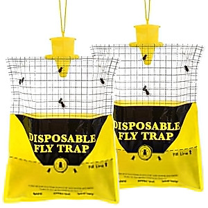 2 Pack10.8 * 12.6 Inch Big Fly Traps Disposable Bag Outdoor Hanging with Natural Baited, Mosquito Bug Flying Insect Trap Catchers Killer, Stable Horse Fly Hunter Trap Control for Barn Ranch