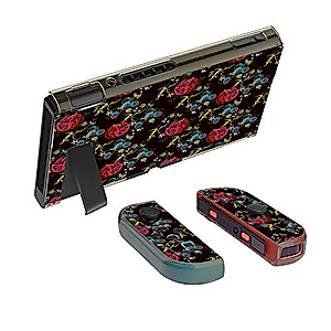 Dockable Case Compatible with Switch Console and Joy-Con Controller, Patterned ( Embroidery Red Pomegranate and Cherry Blossom ) Protective Case Cover with Tempered Glass Screen