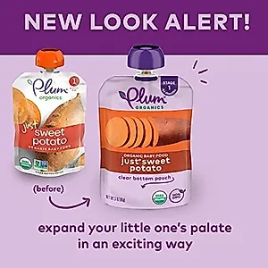 Plum Organics | Stage 1 | Organic Baby Food Meals [4+ Months] | Just Sweet Potato | 3 Ounce Pouch (Pack Of 12) Packaging May Vary