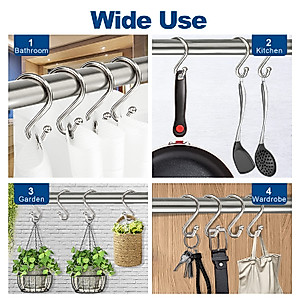 TOPROD Shower Curtain Hooks Rings, Stainless Steel S Shaped Shower Hooks Rust Proof, Shower Curtain Hangers for Shower Curtain, Kitchen, Wardrobe & Garden, Brushed Nickel, Set of 12