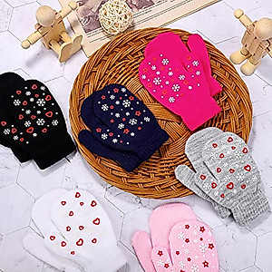 Cooraby 6 Pairs Toddler Magic Mittens Gloves Winter Kids Mittens Unisex Baby Warm Knitted Stretch Gloves