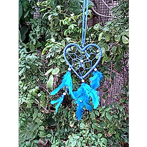FIKIMOS Dream Catchers Wall Decor, Handmade Feather Bedroom Home Car Decor Nursery Room Hanging Decoration (3" Blue Heart)