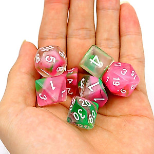 Haxtec DND Dice Set Polyhedral D&D Dice for RPGs-Pink Green Clear Swirl
