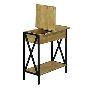 Convenience Concepts Tucson Flip Top End Table with Charging Station and Shelf, 23.75"L x 11.25"W x 24"H, English Oak/Black