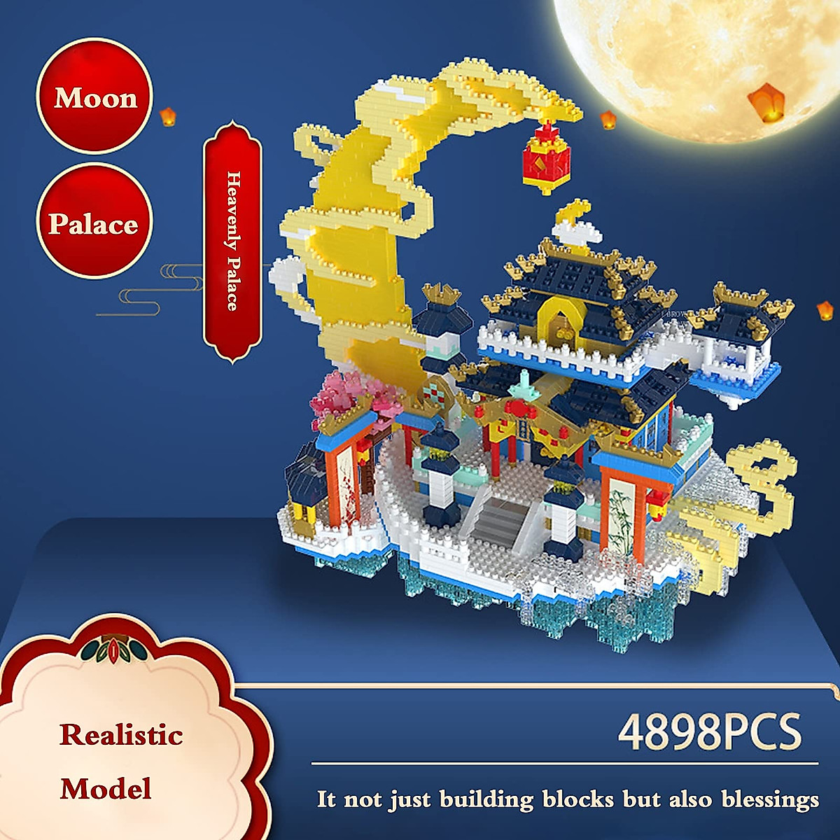 Micro Mini Building Blocks Moon Palace 3D Model Kit (4898pcs) Myth Architecture Toys Gifts for Kid and Adult