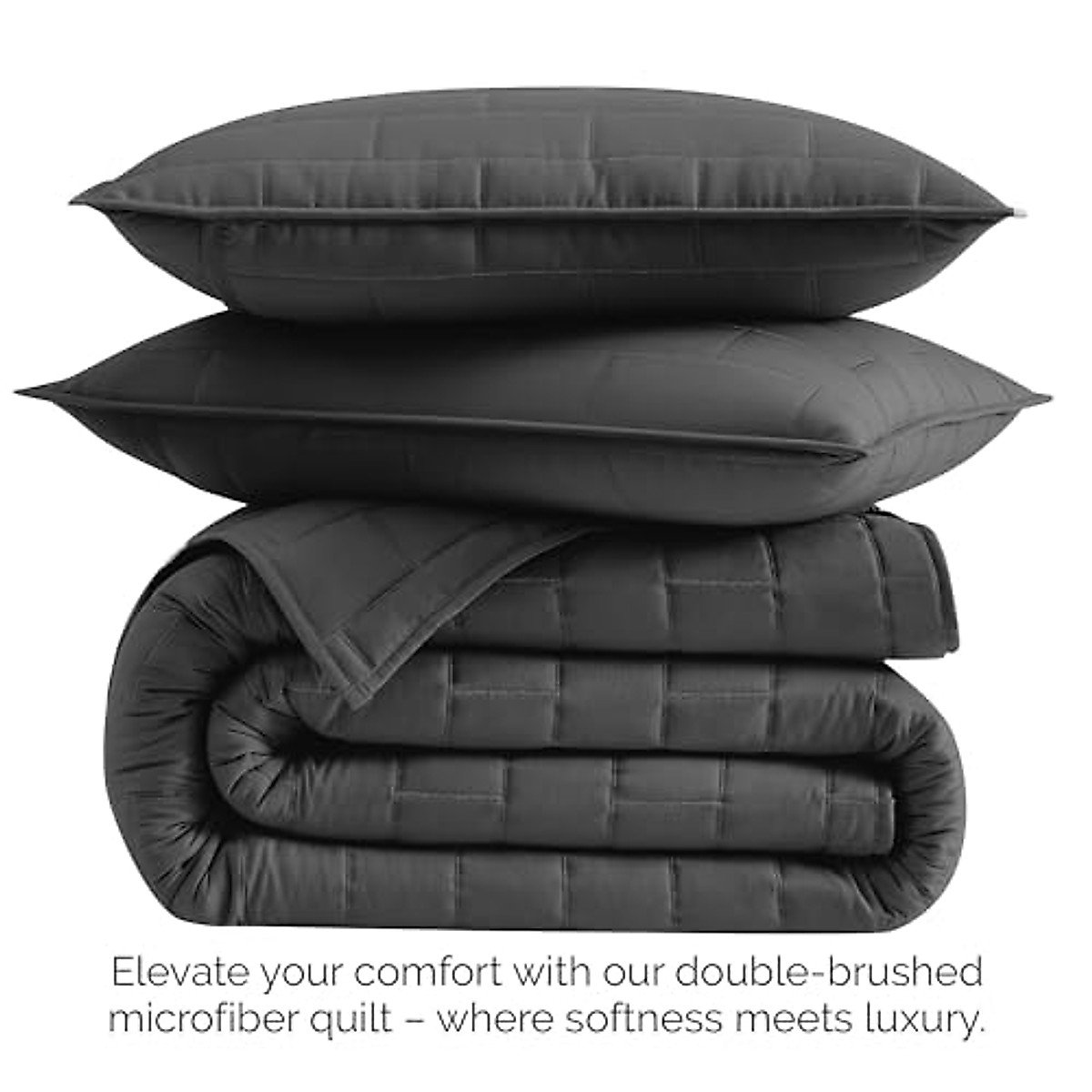 Southshore Fine Living, Inc. Oversized King Quilt Set, Brick Pattern Stitching, Lightweight Bedding Quilt, Soft Coverlet with Matching Pillow Shams, California King Quilt Sets Oversized, Black