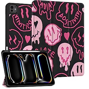 Cabreche Compatible with iPad Pro 13 Inch M4 Case 2024 with Pencil Holder TPU Back Case Auto Sleep/Wake Cover for Girls Women Men Cute Preppy Cool (PS12-Blue, Pro13 inch 2024)