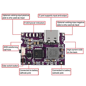 ATNSINC Type-C 5V 3A Boost Converter Step-Up Power Module IP5310 Mobile Power Bank Accessories with Switch LED Indicator(Type-C and USB-A 3A)