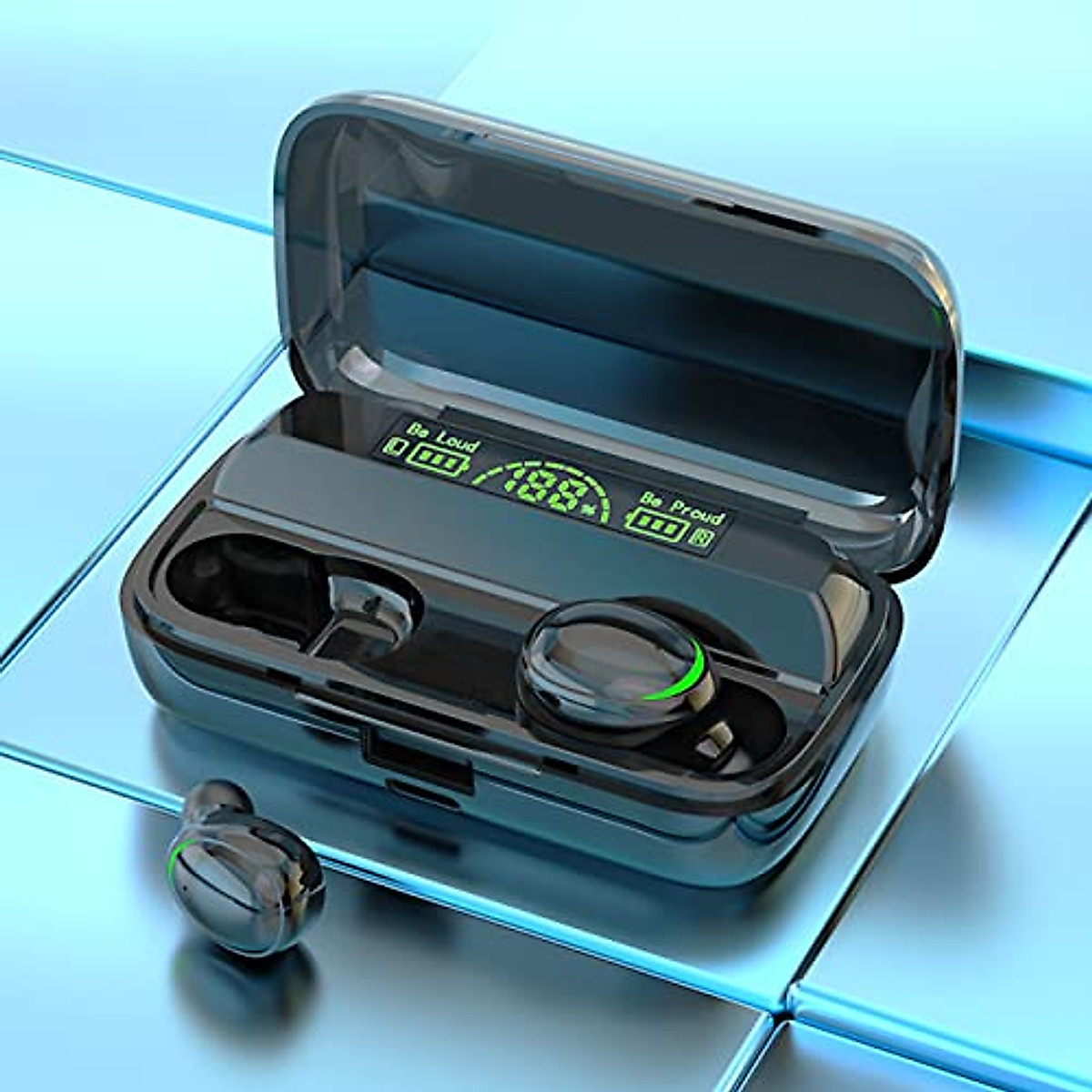 Wireless TWS Earbuds Earphones - Bluetooth 5.1 in-Ear Sports Headphones, IPX5 Waterproof, Finger Control, LED Digital Display Headset with Microphone & Charging Case