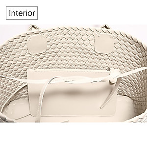 Weayouth Woven Bag Shopper Bag Travel Handbags and Purses Women Tote Bag Large Capacity Shoulder Fashion Bags (Off white)