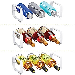 mDesign Metal Free-Standing Stackable 3 Bottle Modular Storage Organizer Rack for Kitchen Countertop, Table Top, Pantry, Fridge Shelf - Holder for Wine, Beer, Pop/Soda, Water - 2 Pack - Matte White