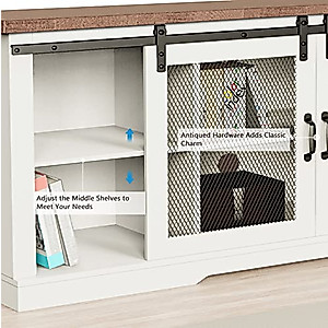 Xilingol Farmhouse TV Stand for TVs 65"+, Modern Entertainment Center 58" W, Television Cabinets with Double Sliding Barn Door & Storage Shelves, Media Console for Living Room, White
