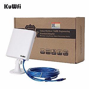 KuWFi Long Range Outdoor WiFi Network Adapter, High Gain 14dBi Antenna 5M Cable Wireless USB Adapter Stable Signal from Outdoor