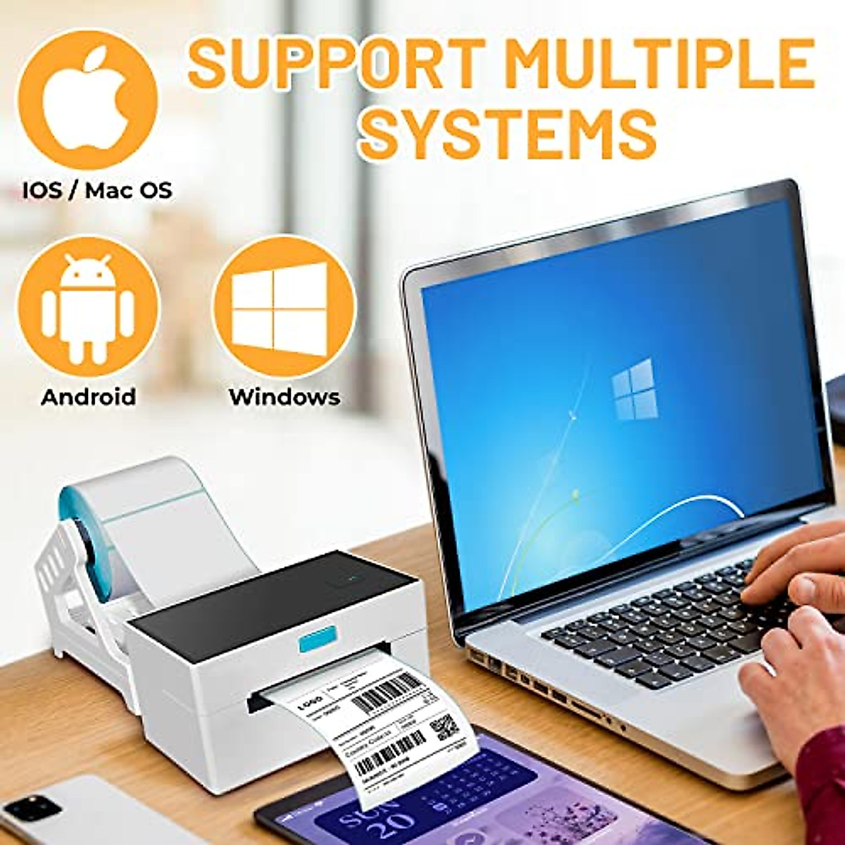 Shipping Label Printer, 160mm/s 4×6 Label Maker with Wireless for Business Home Packages Thermal Printer Supports Amazon, Ebay, Etsy, Shopify, UPS, FedEx, USPS and Many Others