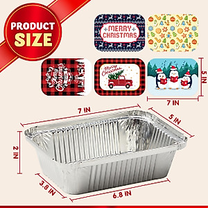 JOYIN 48 Pieces Christmas Foil Containers with Lids, 8 Holiday Designs, 7"x5"x2" Rectangular Treat Foil Containers, Disposable Food Storage Pan for Holiday Leftovers Goodie Container