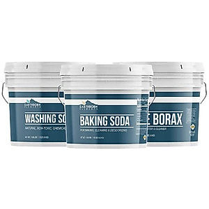 Earthborn Elements Borax Powder, Washing Soda, Baking Soda Bundle (1 Gallon ea.) Multipurpose for cleaning & laundry, Resealable Bucket