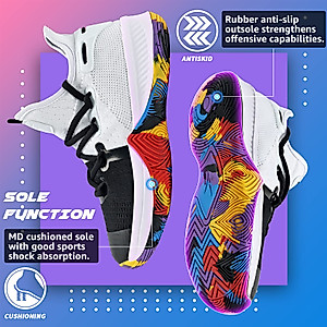 WETIKE Boys Basketball Shoes Non Slip Shoes for Boys Lightweight Girls Basketball Shoes Kids Running Shoes（Big_Kid,4,Vibrant White