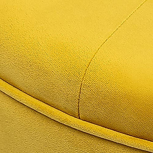 Homebeez 23" Round Velvet Footrest Stool, Upholstered Ottoman Coffee Table, Button Tufted Padded Foot Stools with Solid Wood Legs, Glassy Yellow