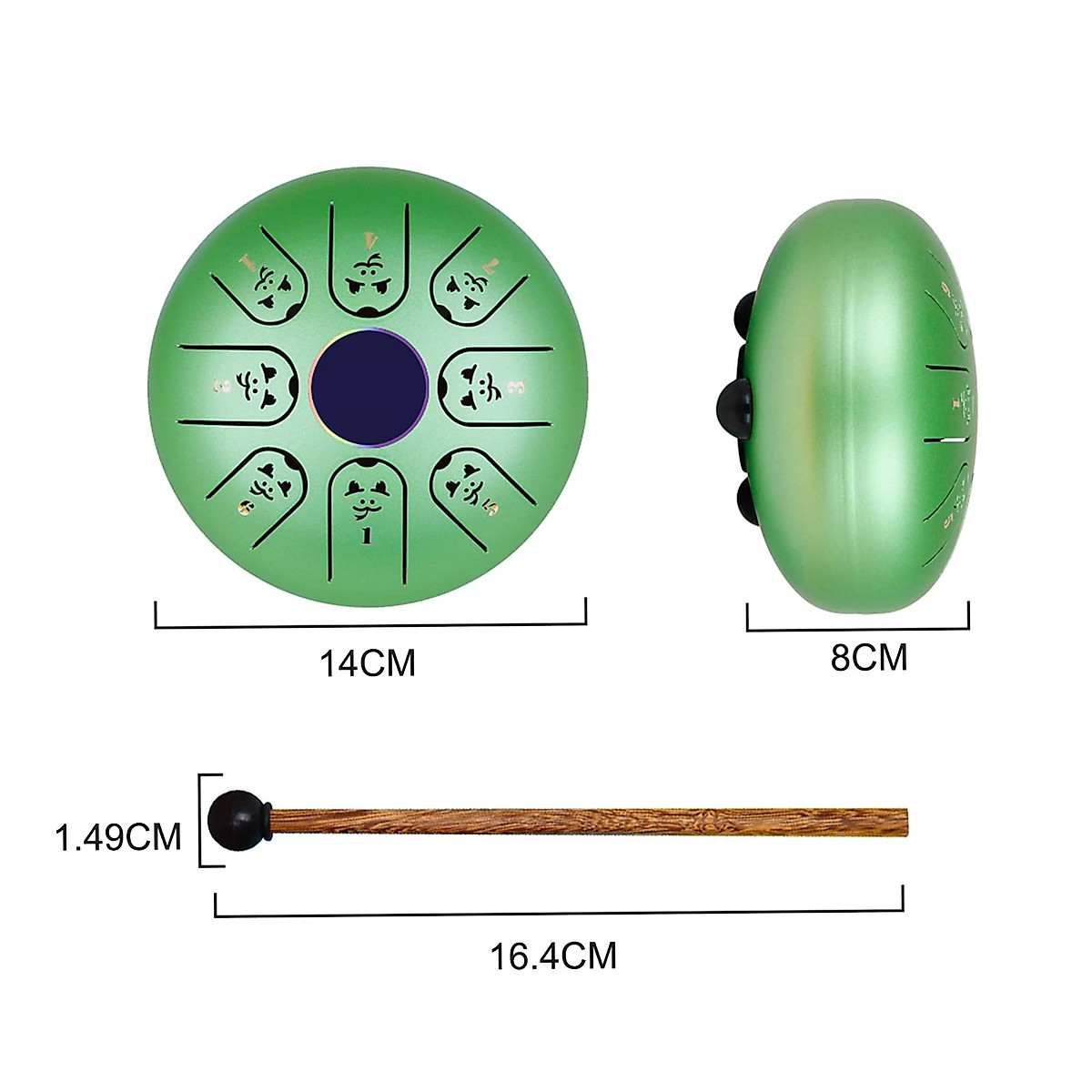 summina 5.5 Inches Mini Steel Tongue Drum 8 Notes C Key Handpan Drum Chinese Zodiac Patterned Tank Drum Percussion Instrument with Bag Music Book Mallets