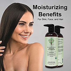 MOUNTAIN TOP Castor Oil (16oz / 473ml) USDA Organic 100% Pure, Cold Pressed, Unrefined, Premium Grade Moisturizer for Lashes, Brows, Skin & Hair - Promotes Thicker Eyebrows, Eyelashes & Healthier Skin