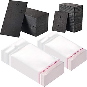 500 Set Earrings Display Card with Clear Resealable Bags, Earring Display Cards for Ear Studs for DIY (Black)