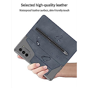 FYTON Case for Galaxy Z Fold5 Case with S Pen Holder (Removable), Z Fold5 Wallet Case with Hinge Protection, Card Slot and Kickstand Function for Samsung Galaxy Z Fold5 5G, Cloud Black